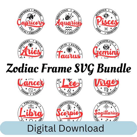 Zodiac Sign Svg Bundle Digital Download Astrology Sign Svg T Zodiac