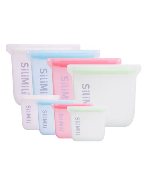 실리밀리 오리지널 스탠딩 실리콘 지퍼백 미니대용량 8종 세트 200ml 4개2000ml 4개 이유식손질야채소분