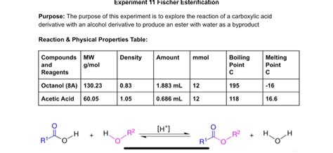 Solved Experiment Fischer Esterification Purpose The Chegg Com