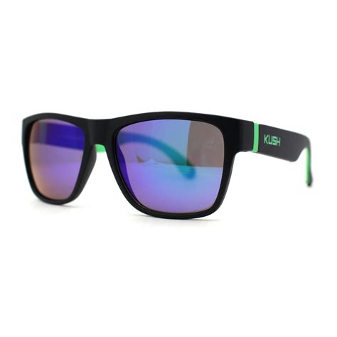 Kush Mens Color Mirror Iconic Sport Horn Rim Sunglasses Green