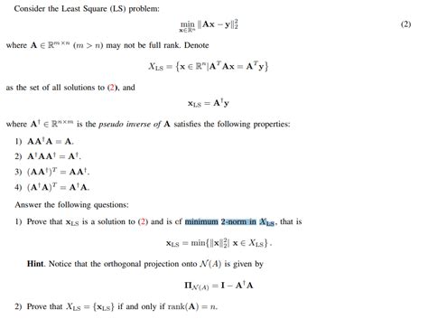 solved 2 xer consider the least square ls problem min