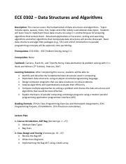 302 Syllabus Pdf ECE 0302 Data Structures And Algorithms Description This Course Covers The