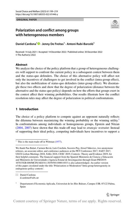 Pdf Polarization And Conflict Among Groups With Heterogeneous Members