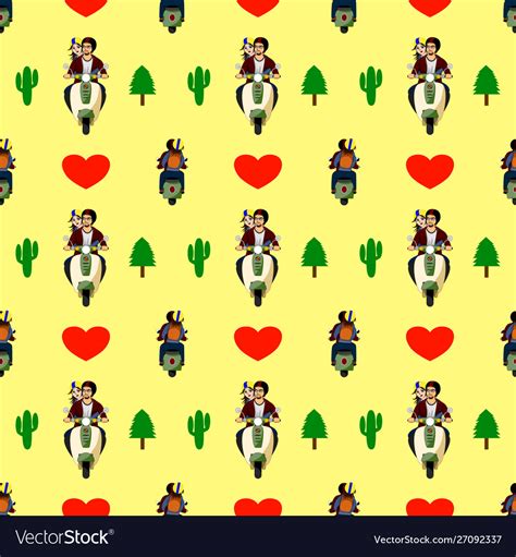 Lovers Ride Scooter Pattern Royalty Free Vector Image