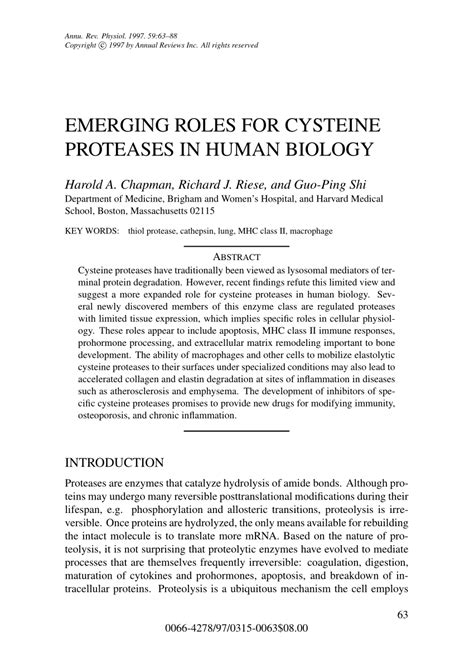 Pdf Shi Ge Emerging Roles For Cysteine Proteases In Human Biology