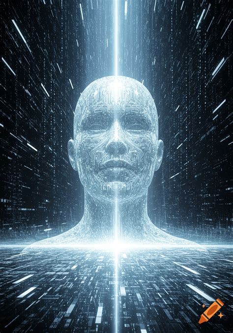 A Glowing Futuristic Human Head And Torso Made Of Circuit Board