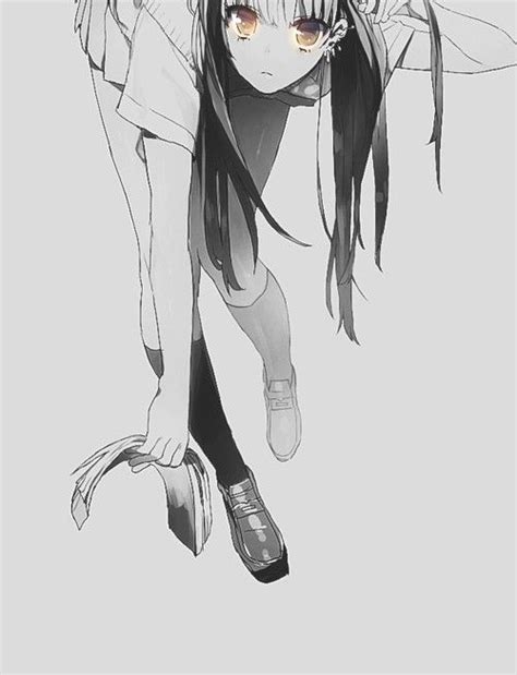 An Anime Girl Bending Over With Her Legs On The Ground