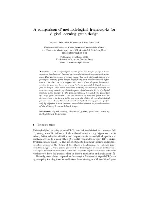 Pdf A Comparison Of Methodological Frameworks For Digital Learning Game Design