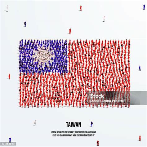대만 국기 대만 국기의 모양을 만들기 위해 많은 사람들이 형성합니다 벡터 일러스트레이션 대만 국기에 대한 스톡 벡터 아트 및