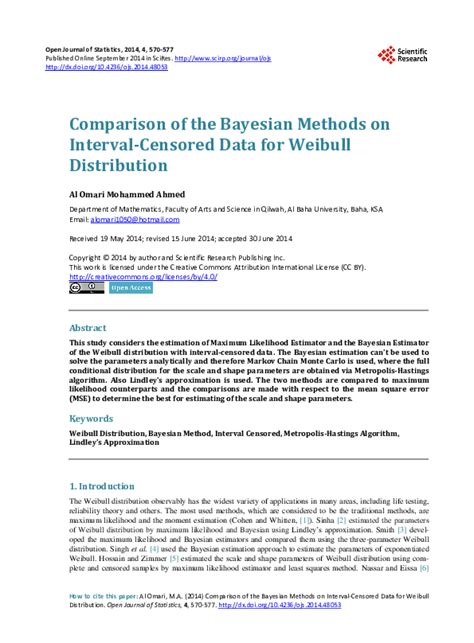 Pdf Comparison Of The Bayesian Methods On Interval Censored Data For Weibull Distribution
