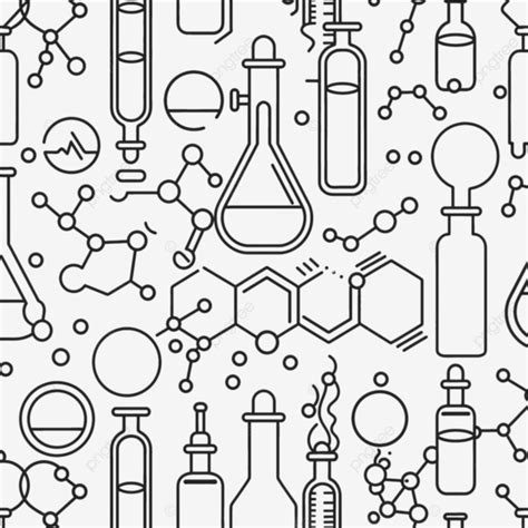 Molecule And Chemistry Flask Thin Line Science Concept Seamless Pattern Flask Chemical Icons