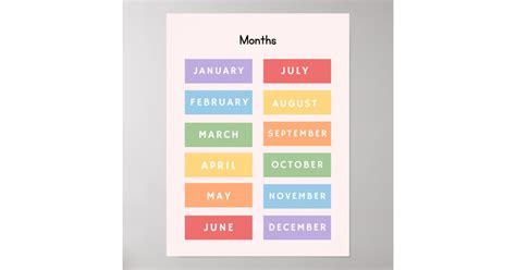 Months Of The Year Printable Poster Zazzle