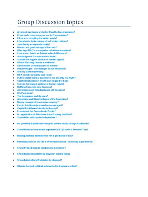 Group Discussion Topics Pdf