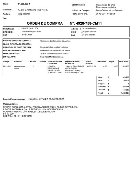 Orden De Compra Ejemplo