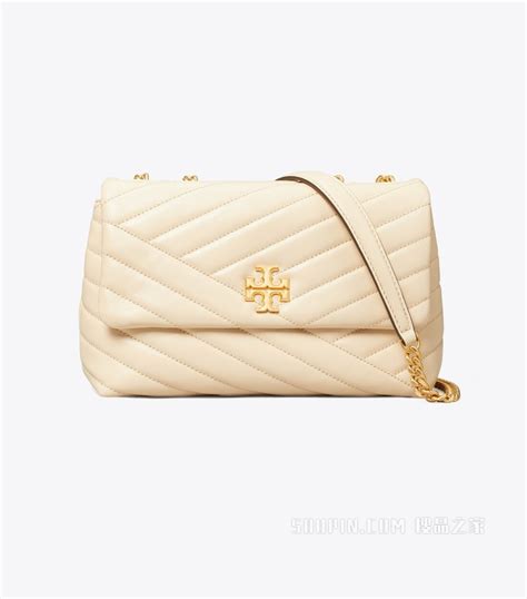 Tory Burch 汤丽柏琦Kira Chevron Convertible 小号肩背包 奶油白 轧制黄铜 64963 115 搜品之家