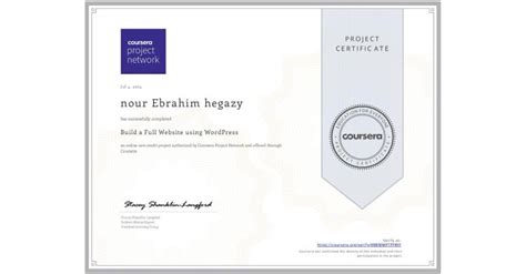 nour hegazy on linkedin completion certificate for build a full website using wordpress