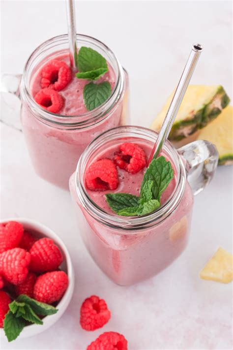 Pineapple Raspberry Protein Smoothie The Tickled Tastebud