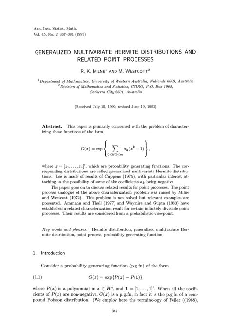 Pdf Generalized Multivariate Hermite Distributions And Related Point Processes