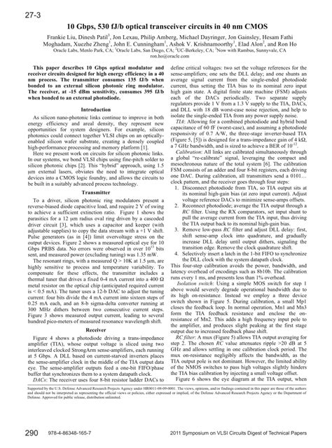 Pdf 10 Gbps 530 Fj B Optical Transceiver Circuits In 40 Nm Cmos