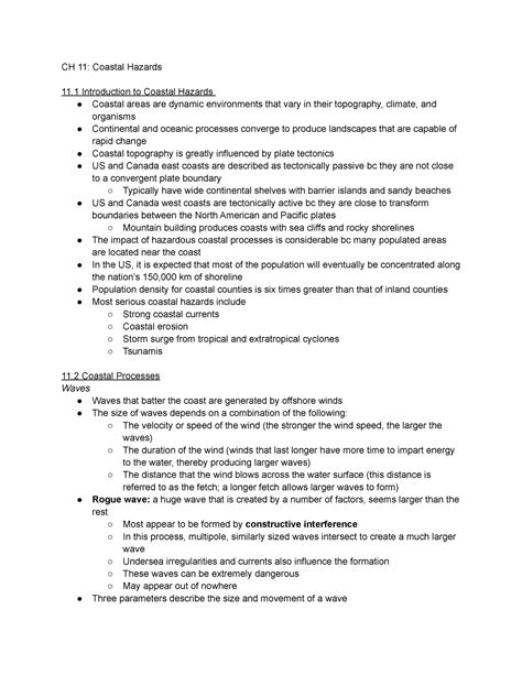 Ch Book Notes Coastal Hazards Ch Coastal Hazards Introduction To Coastal Hazards