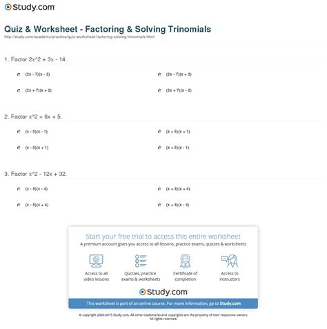 Solving Trinomial Equations Worksheet Martin Lindelof