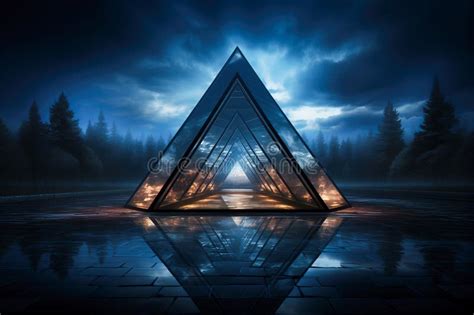 Surreal Exterior Fantastic Landscape With Geometric Mirror Objects Stock Illustration