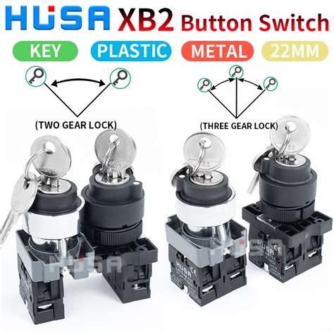 XB2 Key Button Switch Self Reset 22mm Start 1 2NO Momentary Push Button Switch Metal Plastic