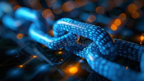 Visual Representation Of Blockchain Technology Featuring A Digital Chain Link With Binary Code