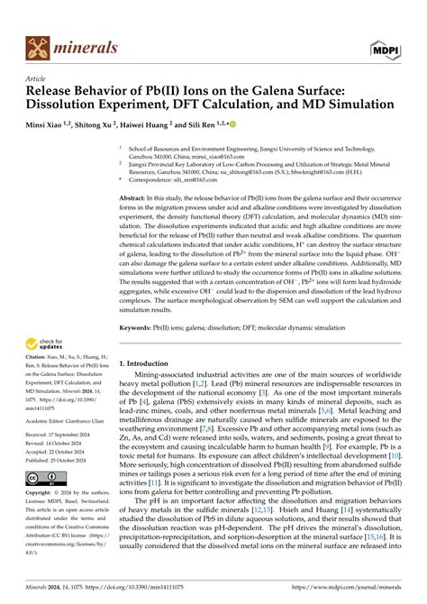 PDF Release Behavior Of Pb II Ions On The Galena Surface