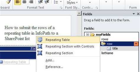 How To Submit Data From Repeatable Table In Infopath Form To A