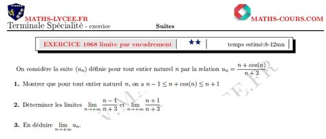 MATHS LYCEE FR exercice corrigé chapitre Suites
