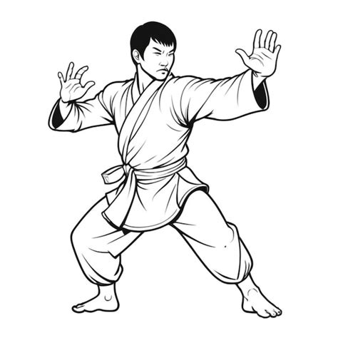 Kung Fu Line Art White Background Premium Ai Generated Image