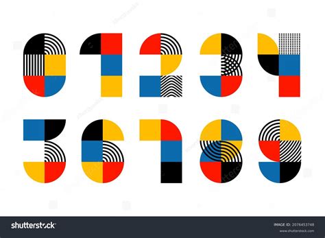 Numbers Trendy Font Retro Bauhaus Design Stock Vector Royalty Free