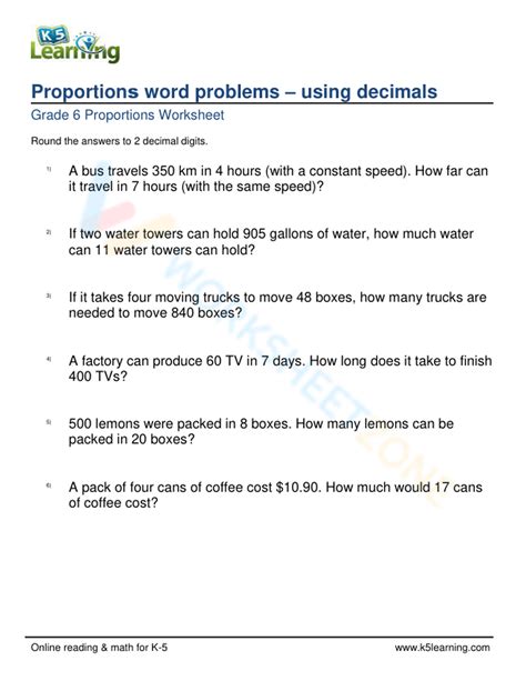 Proportions Word Problems Using Decimals 1 Worksheet Worksheets Library