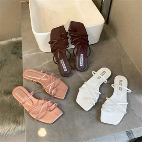 Womens Cross Strap Toe Loop Flat Slippers Solid Color Non Temu