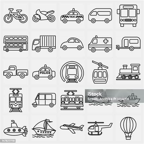 교통의 아이콘 집합입니다 교통 요소 선 스타일의 아이콘입니다 인쇄물 포스터 로고 간판 광고 등에 좋습니다 교통수단에 대한 스톡 벡터 아트 및 기타 이미지 Istock