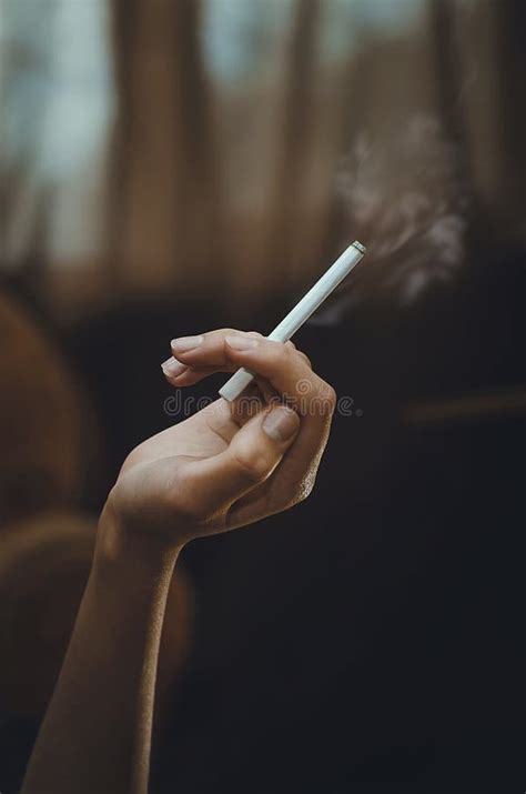 Closeup Young Woman Hand Smoking Cigarette Unhealthy Lifestyle Concept