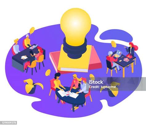 팀워크 벡터 일러스트레이션 중 비즈니스 크리에이티브 아이디어 만화 작은 사람들이 만나고 흰색에 고립 된 개념을 함께 브레인 스토밍 Referendum에 대한 스톡 벡터 아트