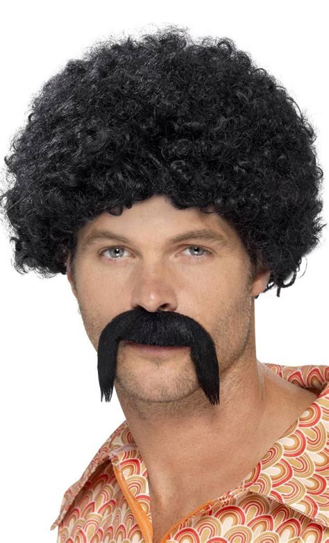 1970s Wig And Moustache Set Mens Costume Wig