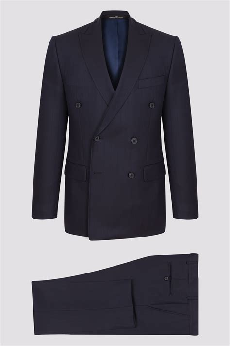Costume croisé bleu marine à rayures pure laine super 160 LA MAISON