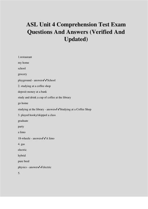 Asl Unit 4 Comprehension Test Exam Questions And Answers Verified And