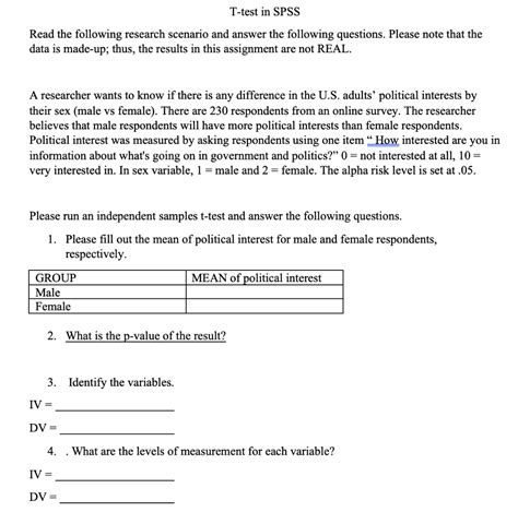 Solved T Test In SPSS Read The Following Research Scenario Chegg Com