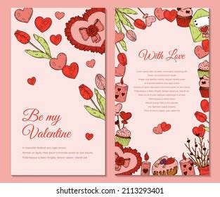 Two Side Valentines Day Vertical Greeting Stock Vector Royalty Free