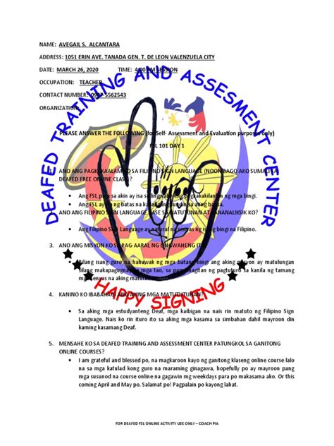 Fsl Online Day 1 And 2 Activity Pdf