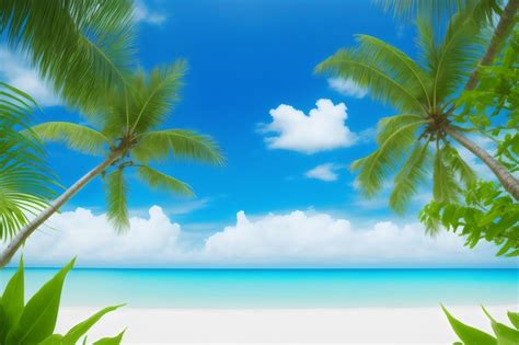 Una Playa Con Palmeras Y Un Cielo Azul Foto Premium