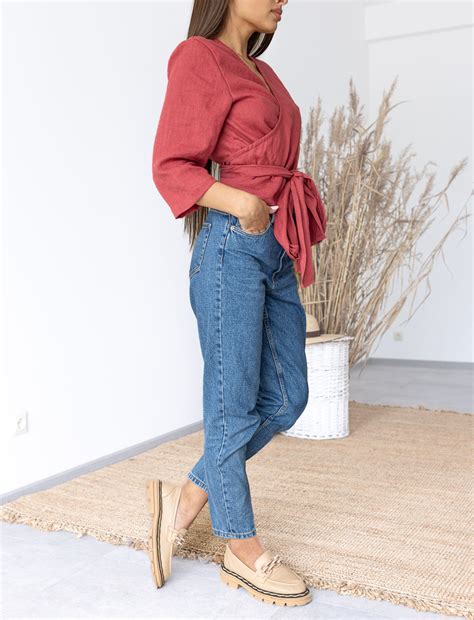 High Quality Linen Wrap Top For Women Minimalisticlinen
