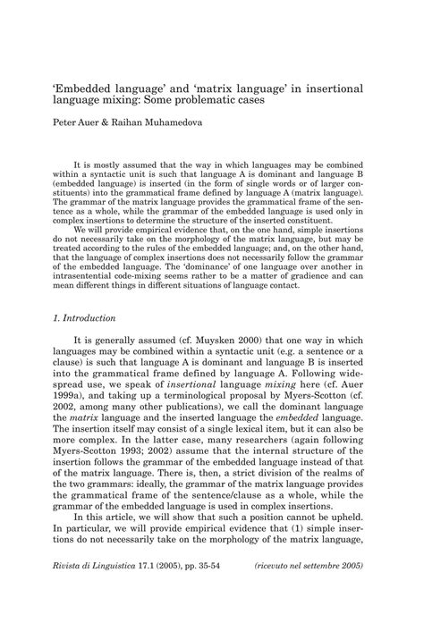 Solution ‘embedded Language And ‘matrix Language In Insertional