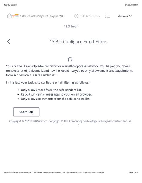13 3 5 Configure Email Filters TestOut LabSim 8 5 23 9 13 PM Studocu