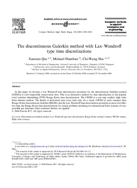 Pdf The Discontinuous Galerkin Method With Lax Wendroff Type Time Discretizations