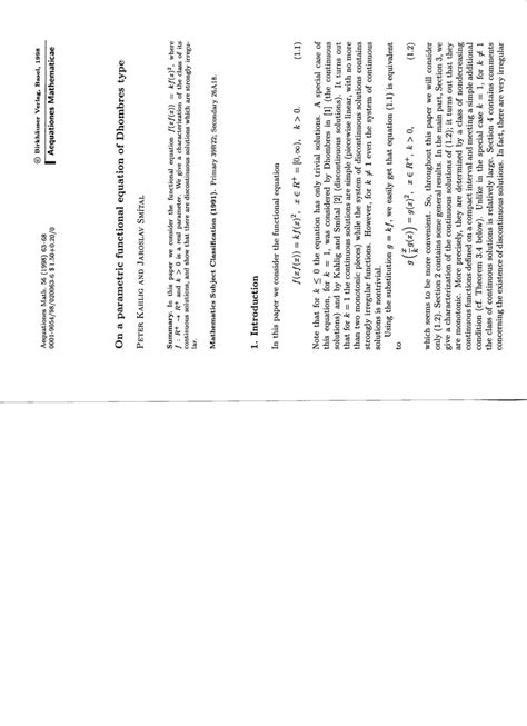 Pdf On A Parametric Functional Equation Of Dhombres Type